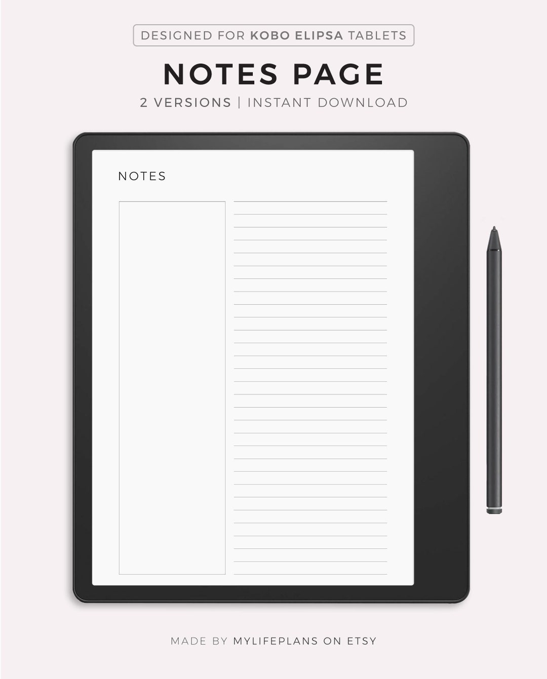 Notes Page for Kobo Elipsa 2e / 1, Notes Template, Note Taking, Writing ...