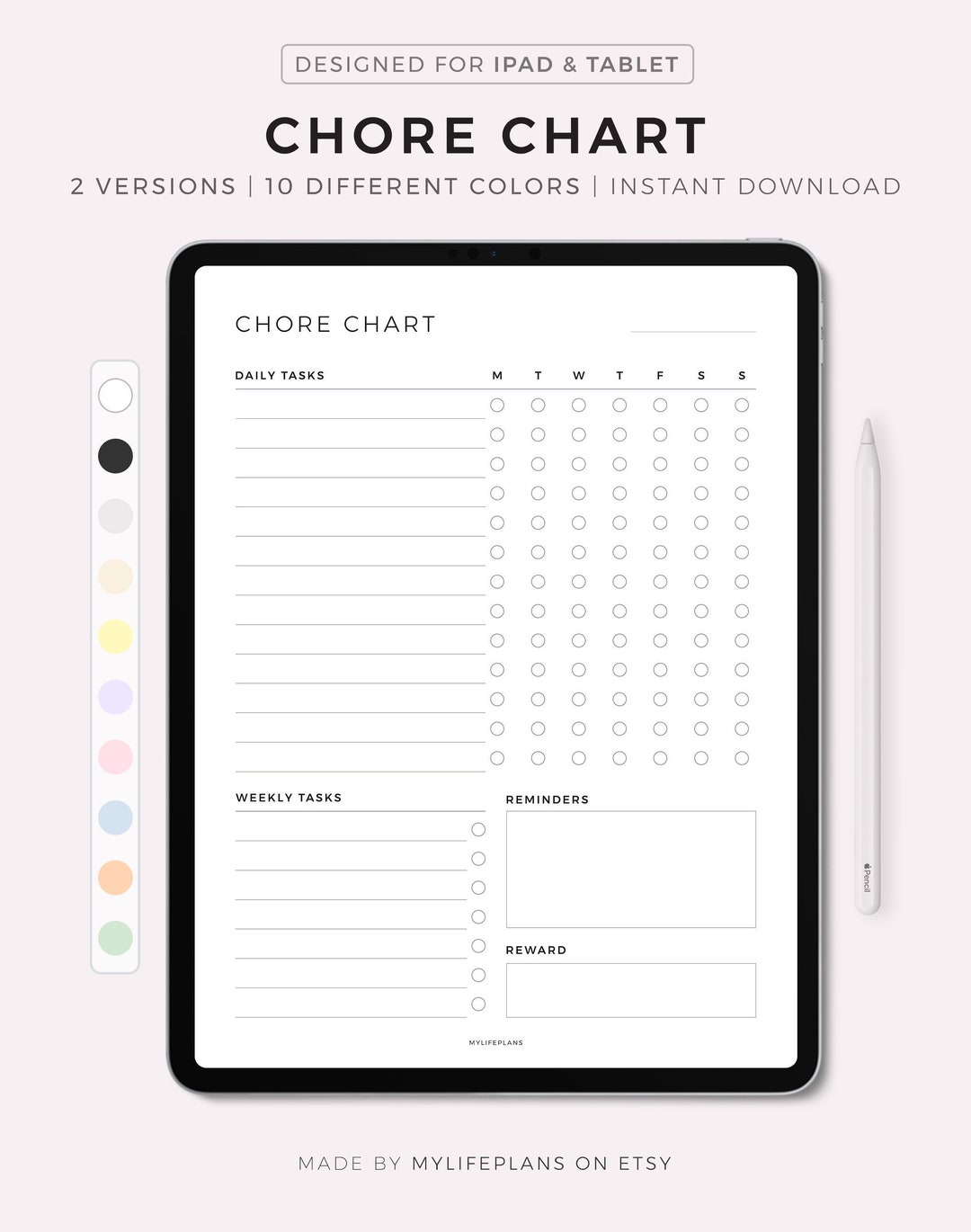 Digital Chore Chart for Kids and Adults, Responsibilities Chart, to Do ...