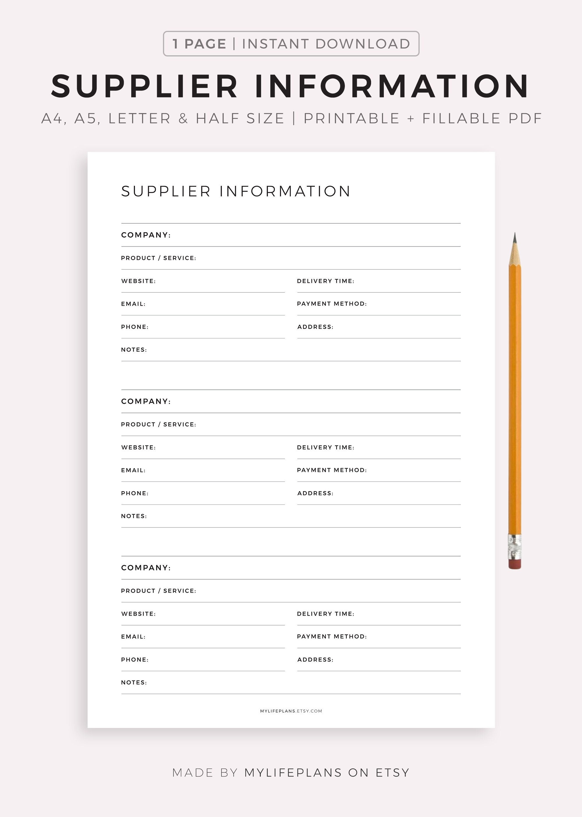 Detailed Supplier Information Printable Supplier Profile - Etsy UK