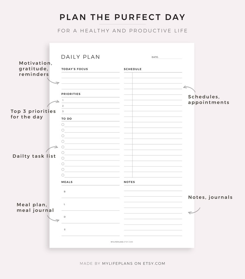 Fillable Daily Planner Printable Detailed Productivity - Etsy