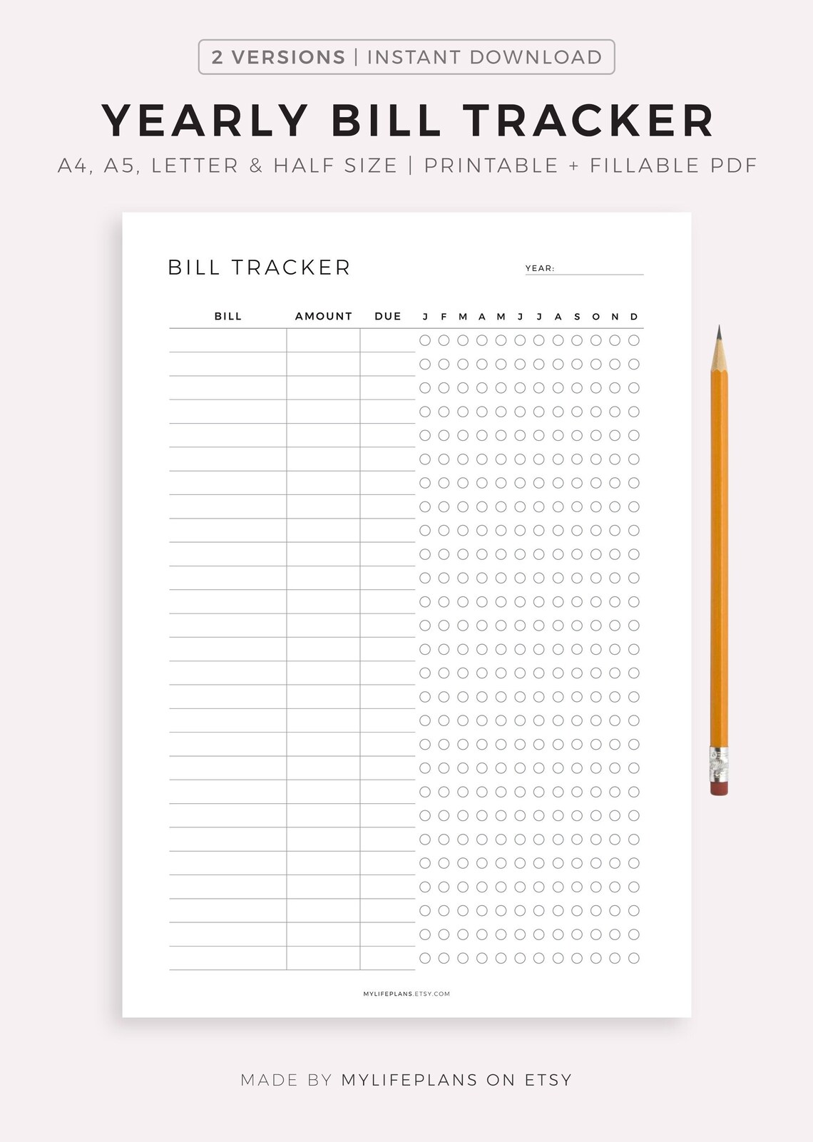 Printable Yearly Bill Tracker Bill Payment Checklist Bill - Etsy