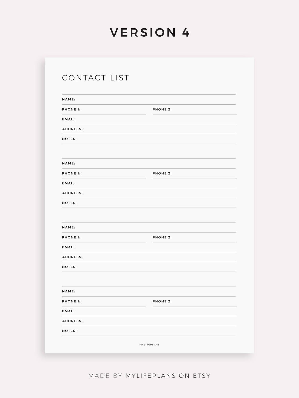 Contacts List Template for Remarkable 2, Address Book, Contact ...