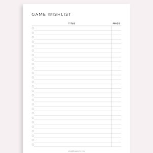 Video Games Wishlist Printable Page, A4/a5/letter/half Size, Instant ...