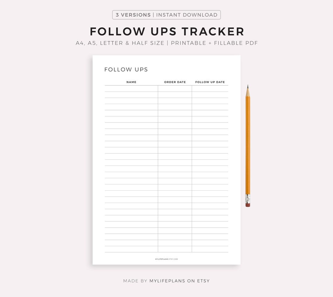 Follow Ups Tracker Printable, Customer Orders Tracking, Sales Tracking ...