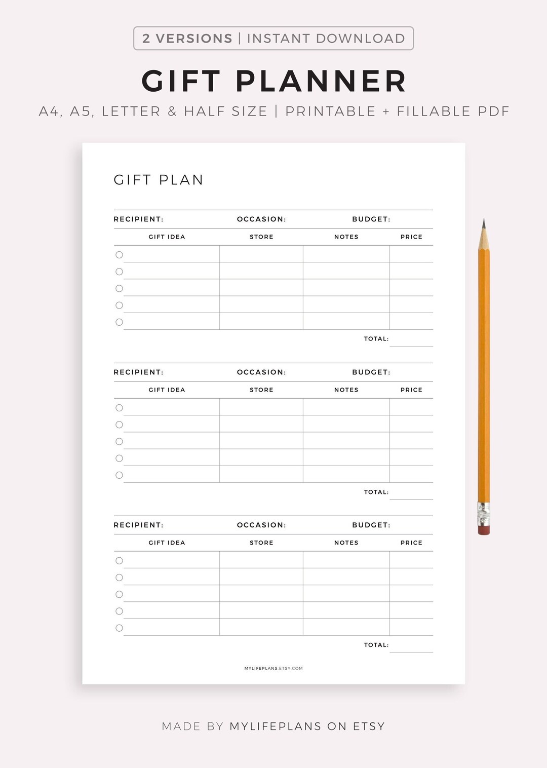 Gift Planner Printable, Gift Ideas, Gift Tracker, Gift Shopping List ...