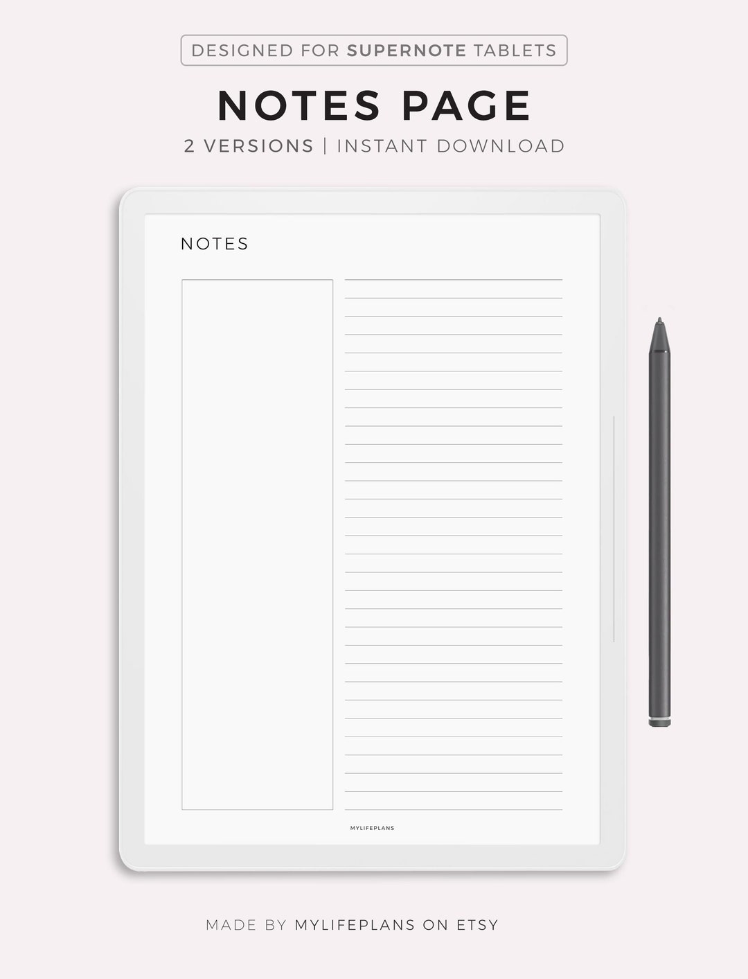 Notes Page for Supernote A5X2/A5X/A5/A6X2/A6X/A6, Notes Template, Note ...