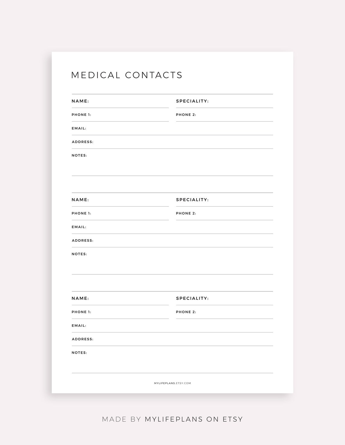Medical Contacts List Template, Healthcare Contacts, Doctor Contacts ...