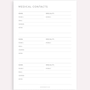 Medical Contacts List Template, Healthcare Contacts, Doctor Contacts ...