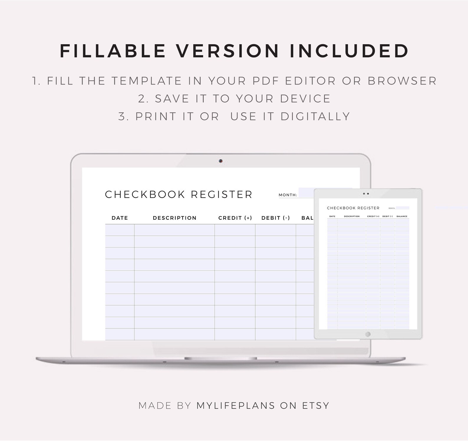 Checbook Register Printable Check Transaction Tracker - Etsy