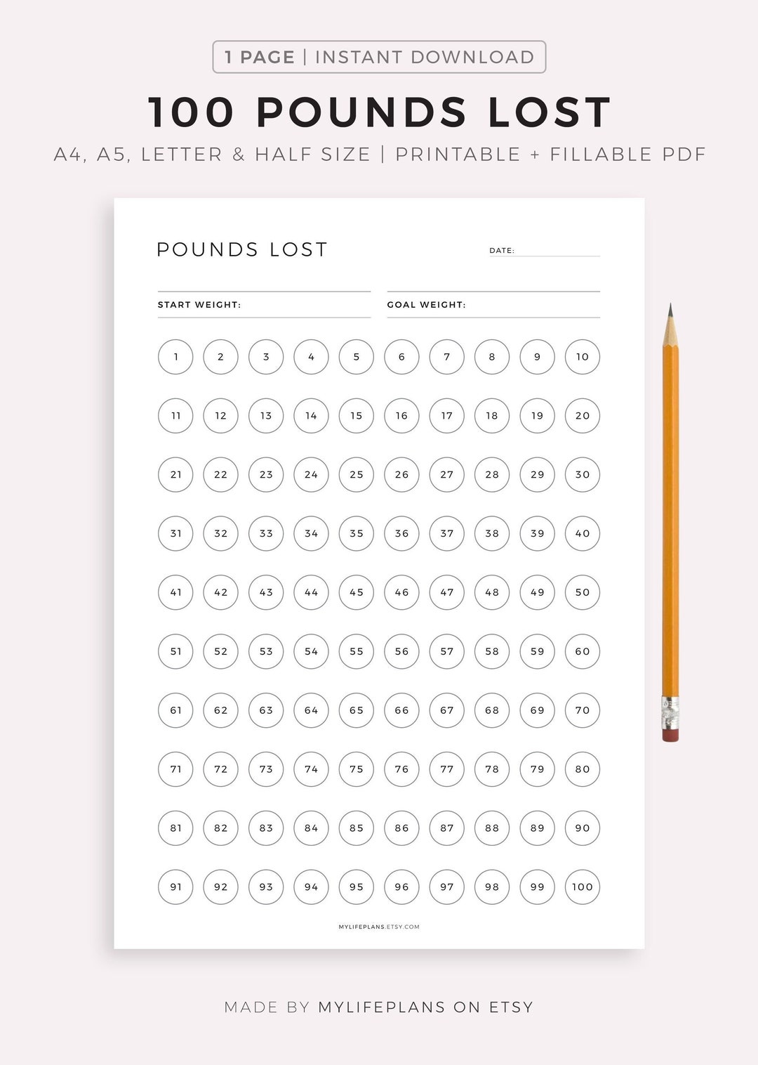 100 Pounds Lost Weight Tracker Printable, Weight Loss Tracker, Weight ...