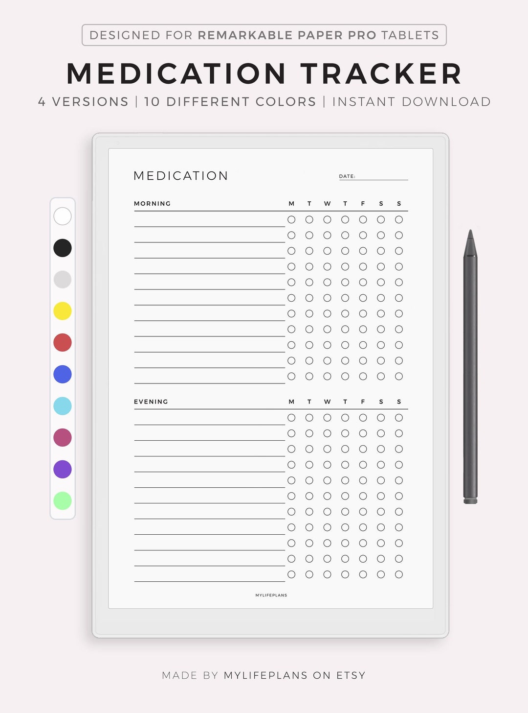 Daily Medication Tracker for Remarkable Paper Pro, Medication Intake ...