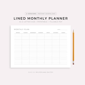 Printable Monthly Planner Landscape, Undated Monthly Organizer, Monthly ...