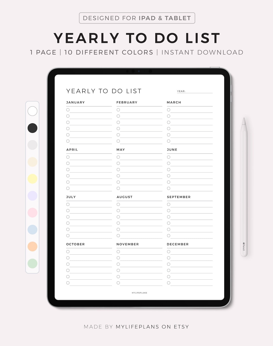 Yearly to Do List Digital Planner, Yearly Tasks, Yearly Planner ...