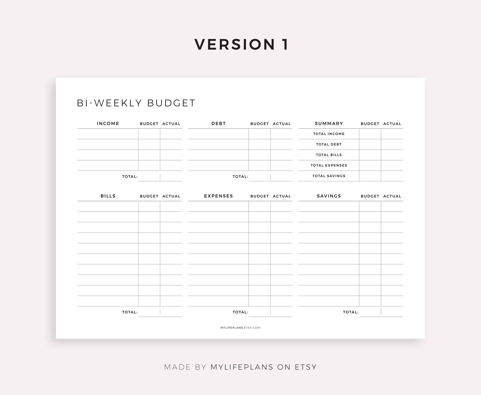Bi-weekly Budget Planner Landscape Printable, Budget Template PDF ...