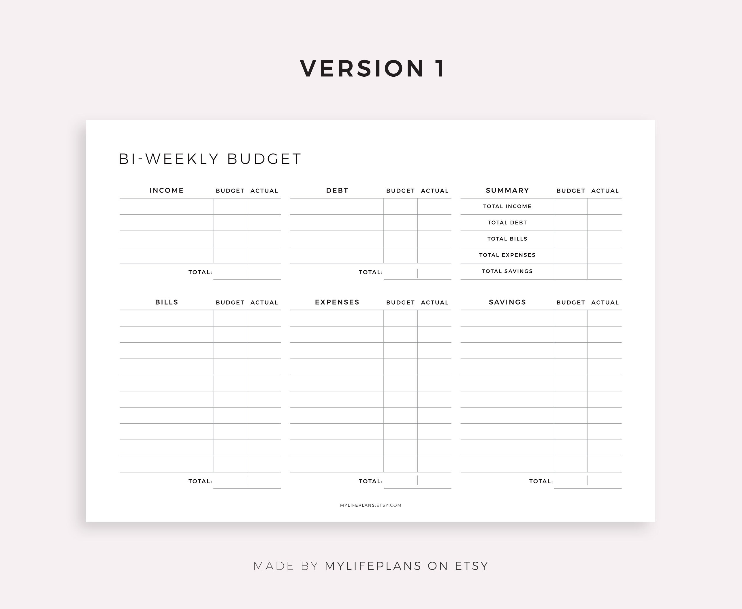 Bi-weekly Budget Planner Landscape Printable, Budget Template PDF ...