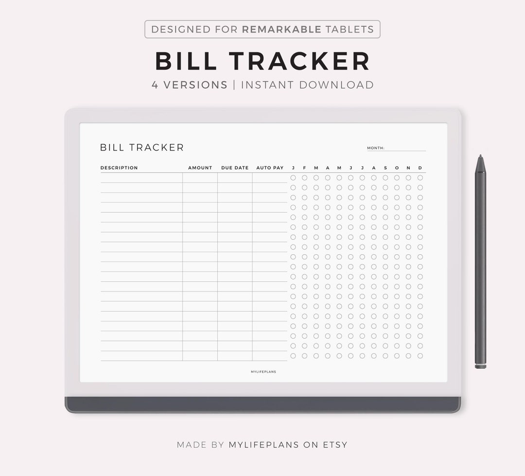 Yearly Bill Tracker for Remarkable 2, Landscape, Instant Download - Etsy