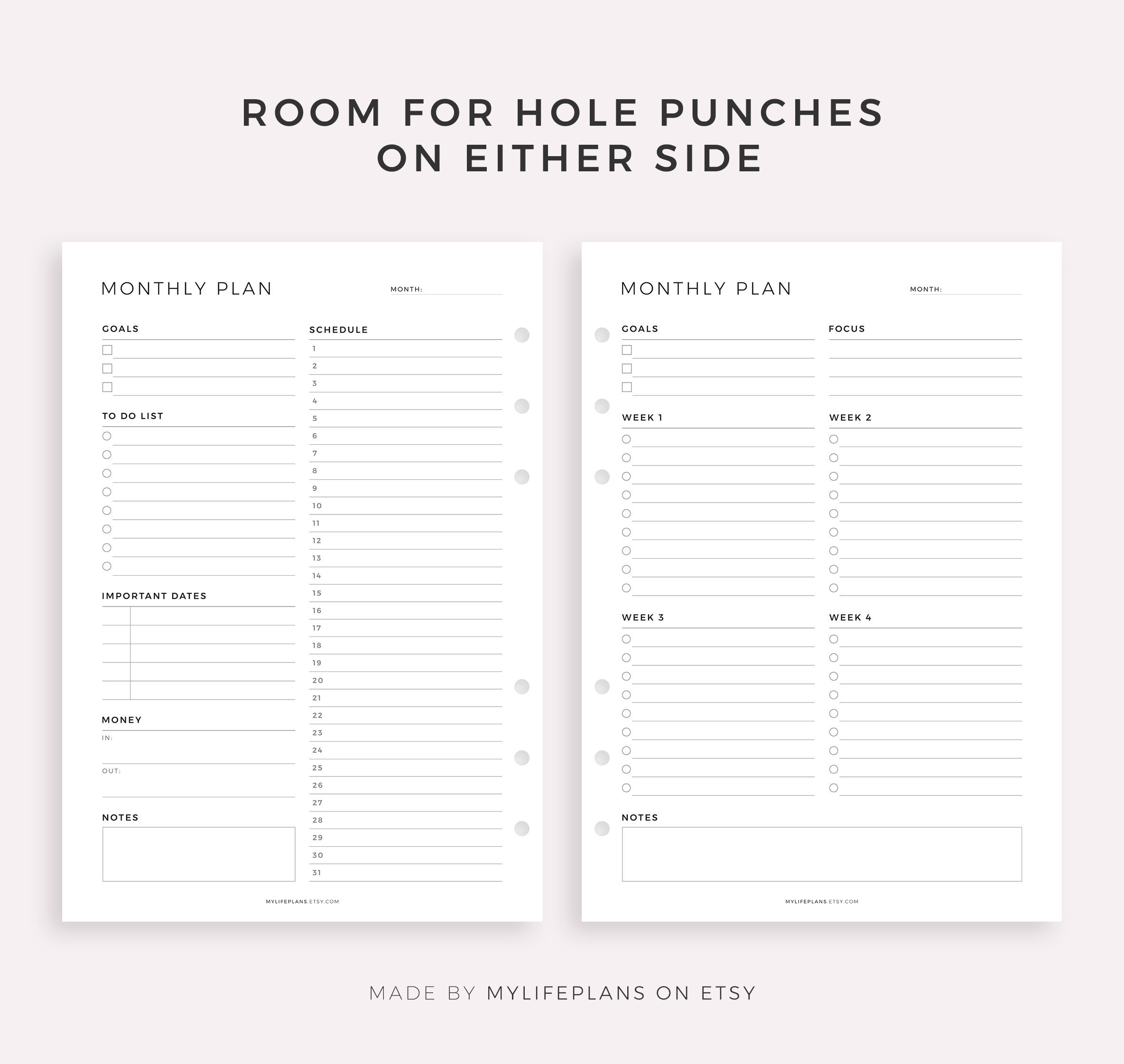 Monthly Planner Inserts Bundle Printable Monday & Sunday - Etsy Monthly Planner Inserts Bundle Printable Monday & Sunday - Etsy