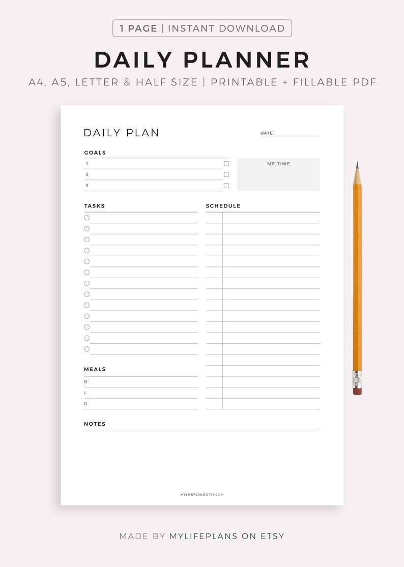 Daily Planner Printable Daily to Do List Productivity - Etsy