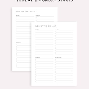 Printable Weekly to Do List on Two Pages, Weekly Task List, Weekly ...