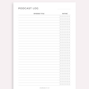 Podcast Log Printable, Podcast Episode Tracker, Podcast Template, A4/a5 ...