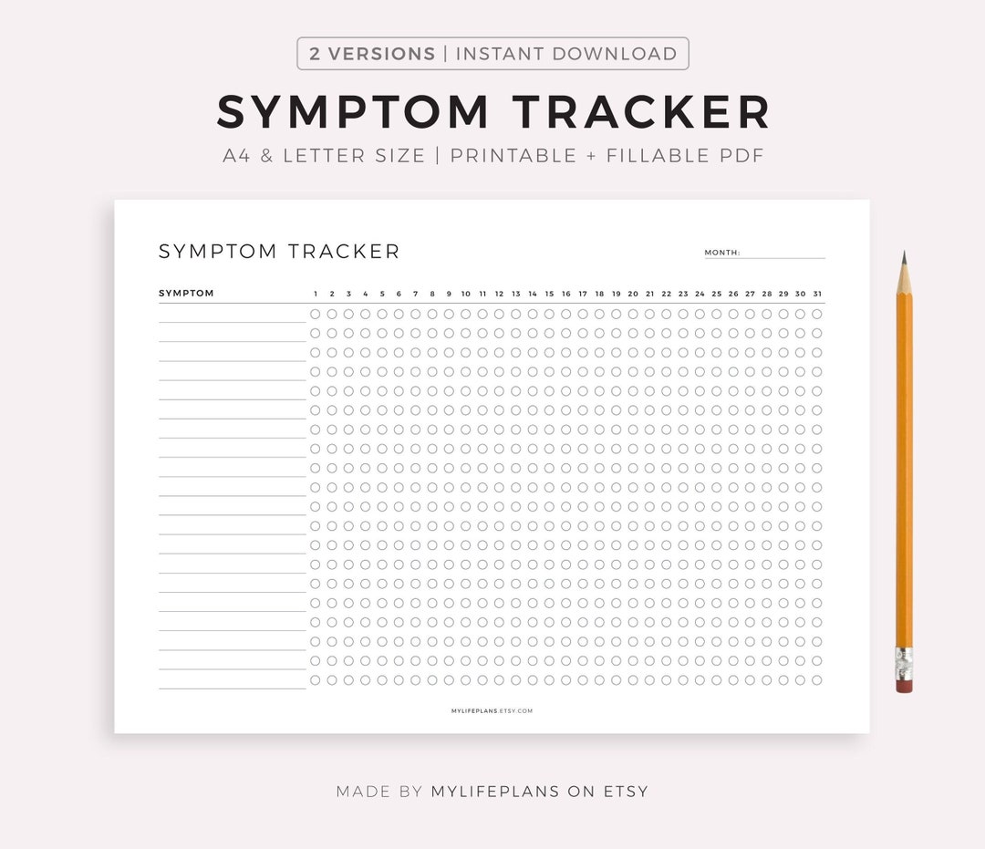 Symptom Tracker Printable Landscape, Symptom Frequency Tracker ...