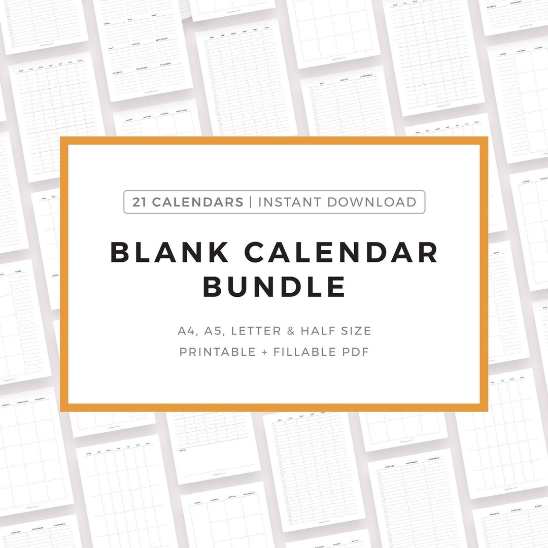 Blank Calendar Inserts Bundle Printable, A4/a5/letter/half Letter ...