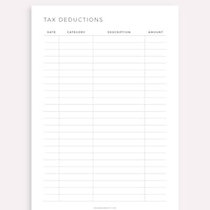 Tax Deduction Tracker Printable, A4/a5/letter/half, Instant Download ...