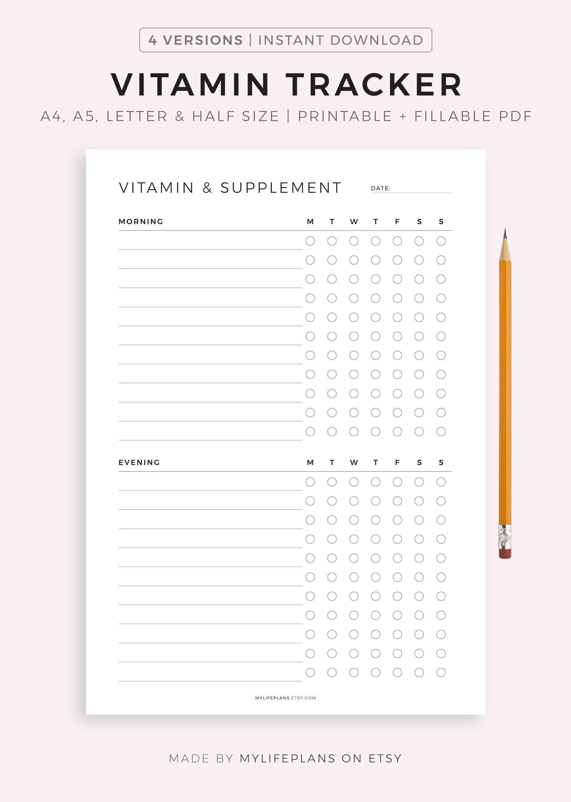 Daily Vitamin Tracker Printable Supplement Checklist Vitamin - Etsy UK