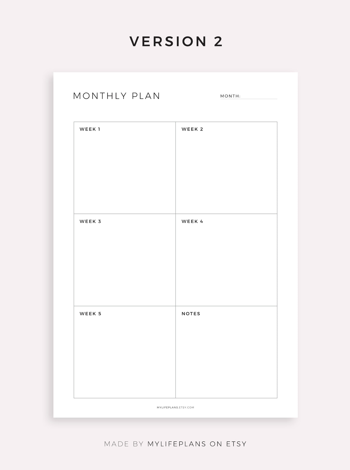 Minimalist Monthly Planner Printable Month at a Glance - Etsy