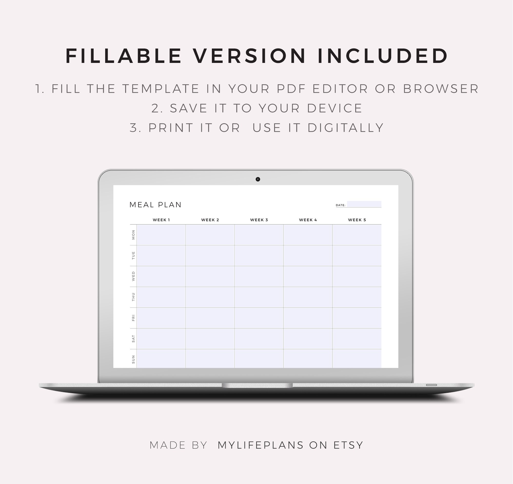 Monthly Meal Planner Printable Landscape 30 Day Menu Planner - Etsy