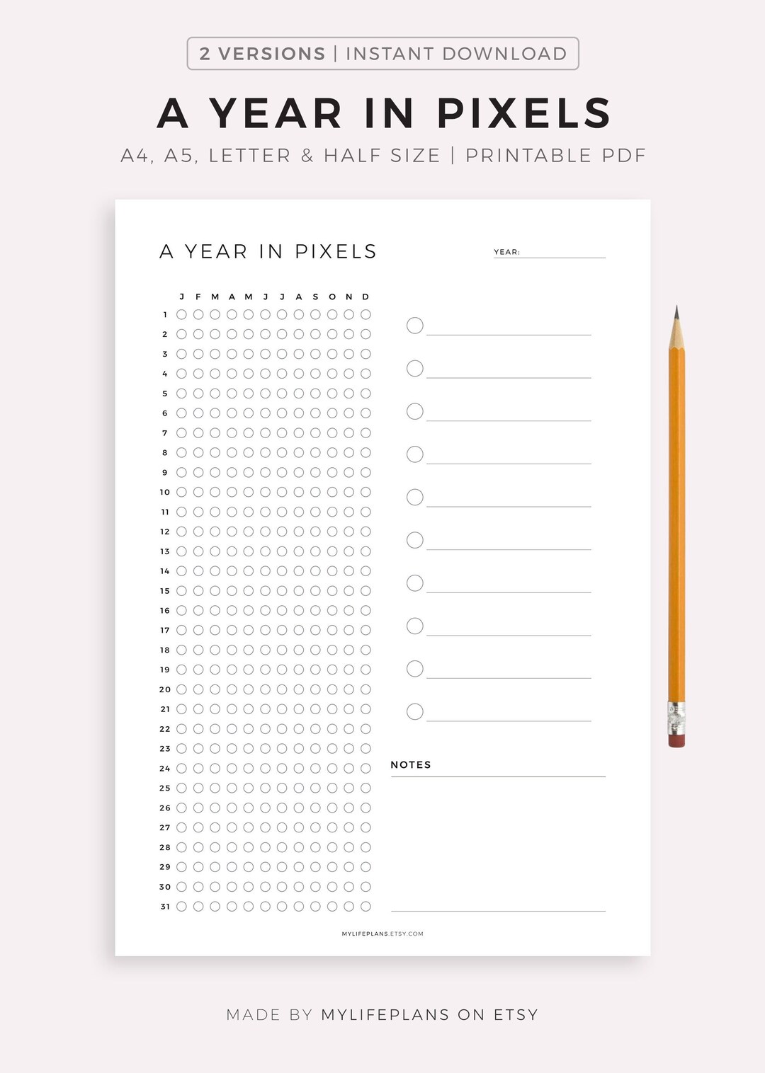 A Year in Pixels Printable Mood Tracker, Exercise Tracker, Reading ...