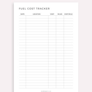 Fuel Cost Tracker Printable & Fillable, Vehicle Fuel Cost per Mile ...
