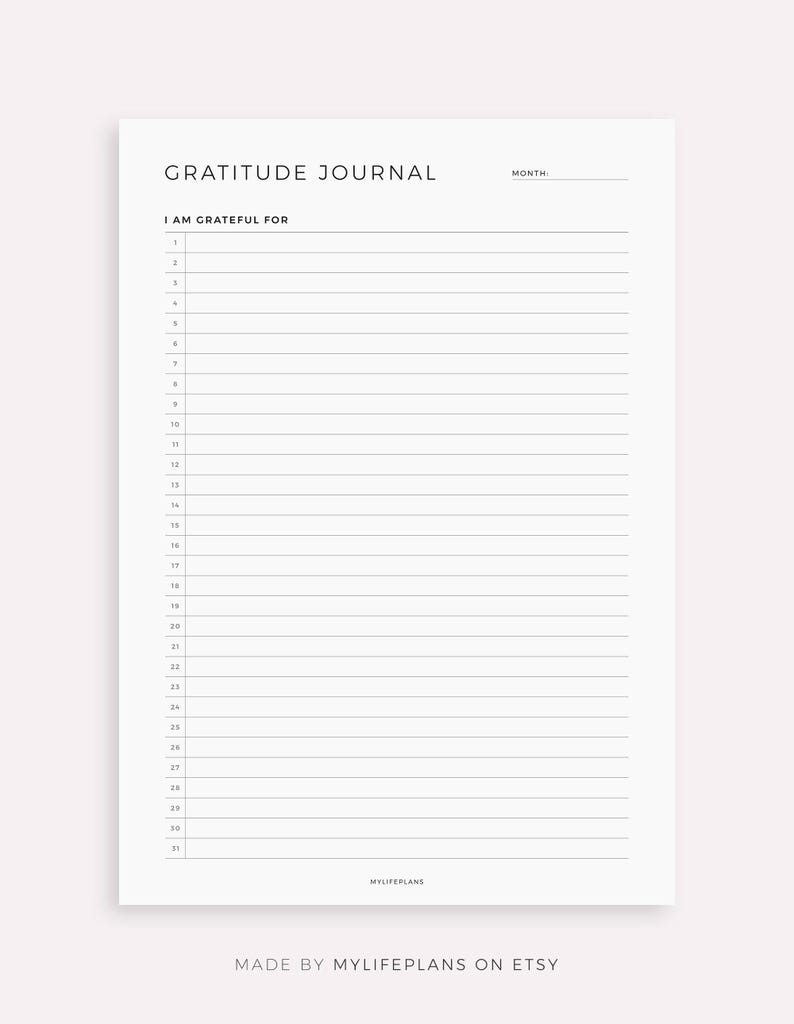 30 Days of Gratitude Template, Daily Gratitude Journal, Gratitude Log ...