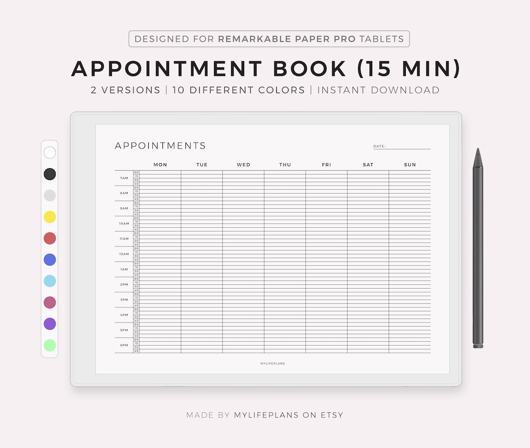 Appointment Book 15 Minute Intervals Landscape, Appointment Reminder ...