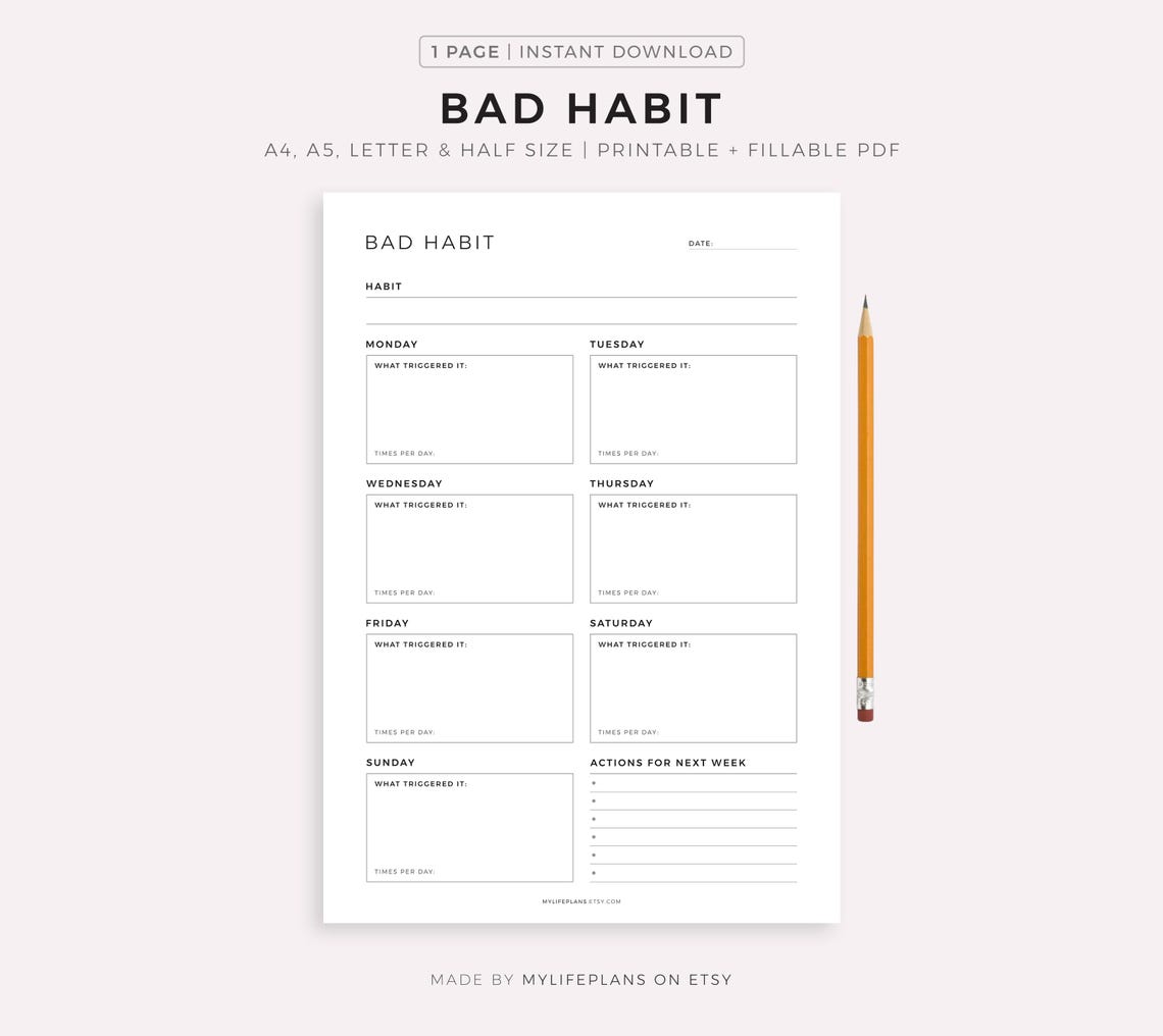 Bad Habit Tracker, Habit Analyzer, Habit Loop, Habit Patterns, A4/a5 ...