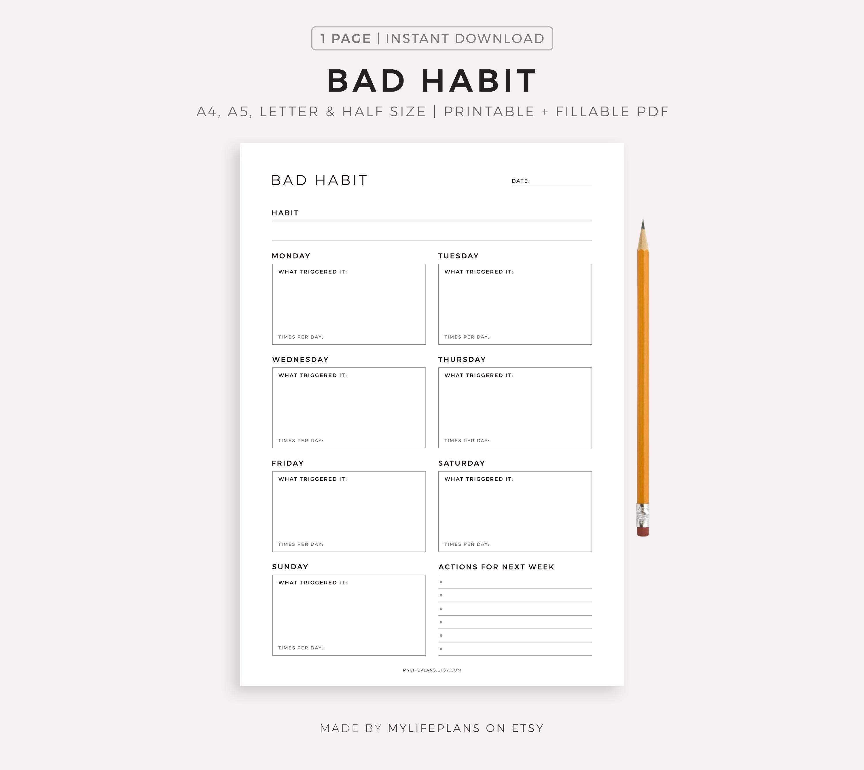 Bad Habit Tracker, Habit Analyzer, Habit Loop, Habit Patterns, A4/a5 ...