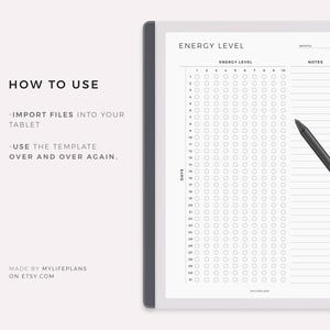 Daily Energy Level Tracker for Remarkable 2, Track Monthly Energy ...