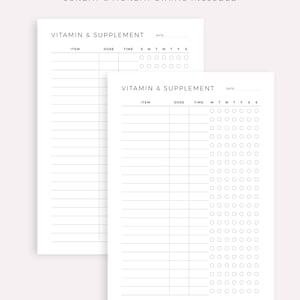 Weekly Vitamin Tracker Printable, Supplement Checklist, Daily Vitamin ...