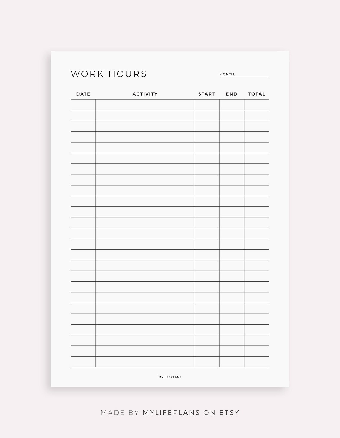 Working Hours Log for Remarkable Paper Pro, Work Time Tracker, Activity ...