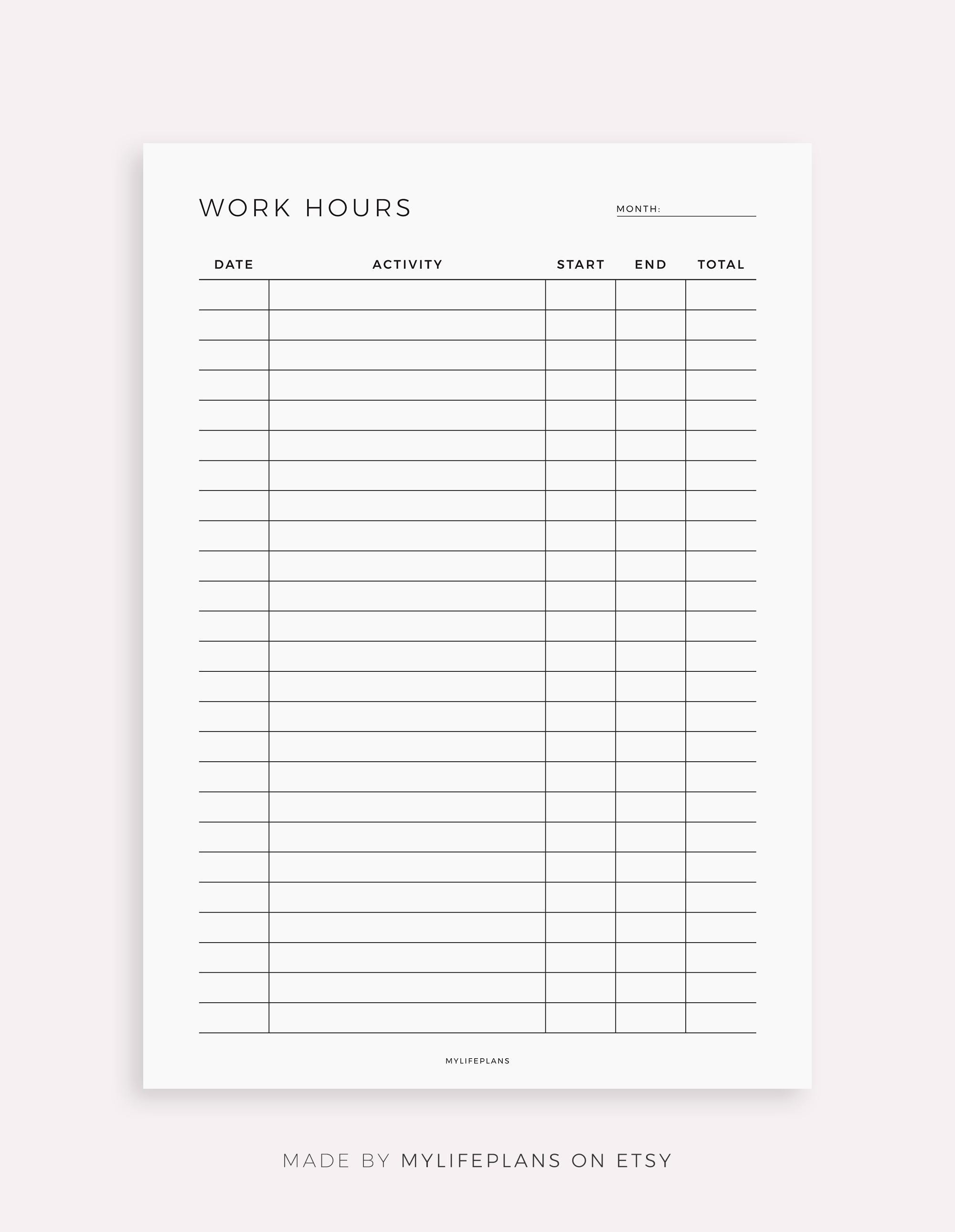Working Hours Log for Remarkable Paper Pro, Work Time Tracker, Activity ...