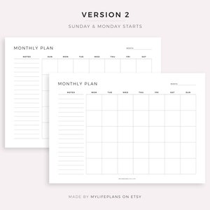 Undated Monthly Planner With Notes, Monthly Organizer, Month at a ...