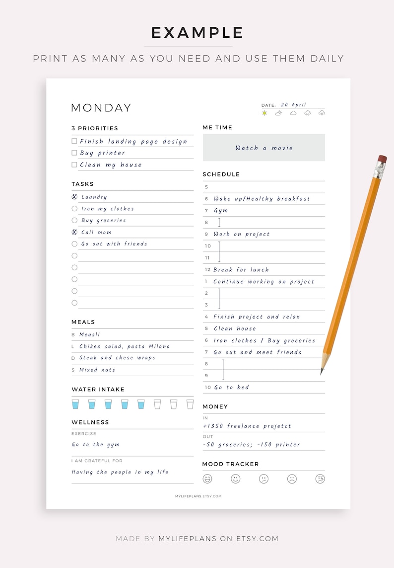7 Day Planner Printable, Weekly Planner, Daily to Do List for Work ...
