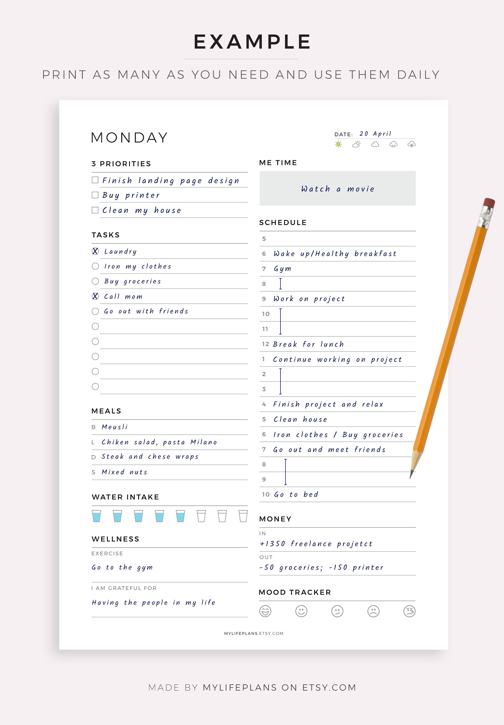 7 Day Planner Printable Weekly Planner Daily to Do List for - Etsy