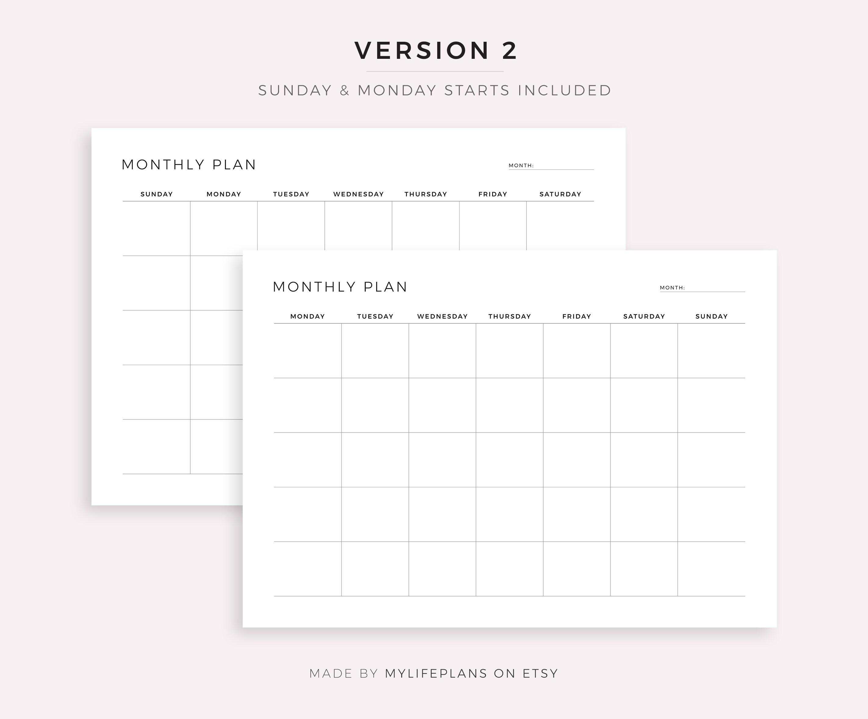 Printable Monthly Planner Landscape Undated Monthly - Etsy