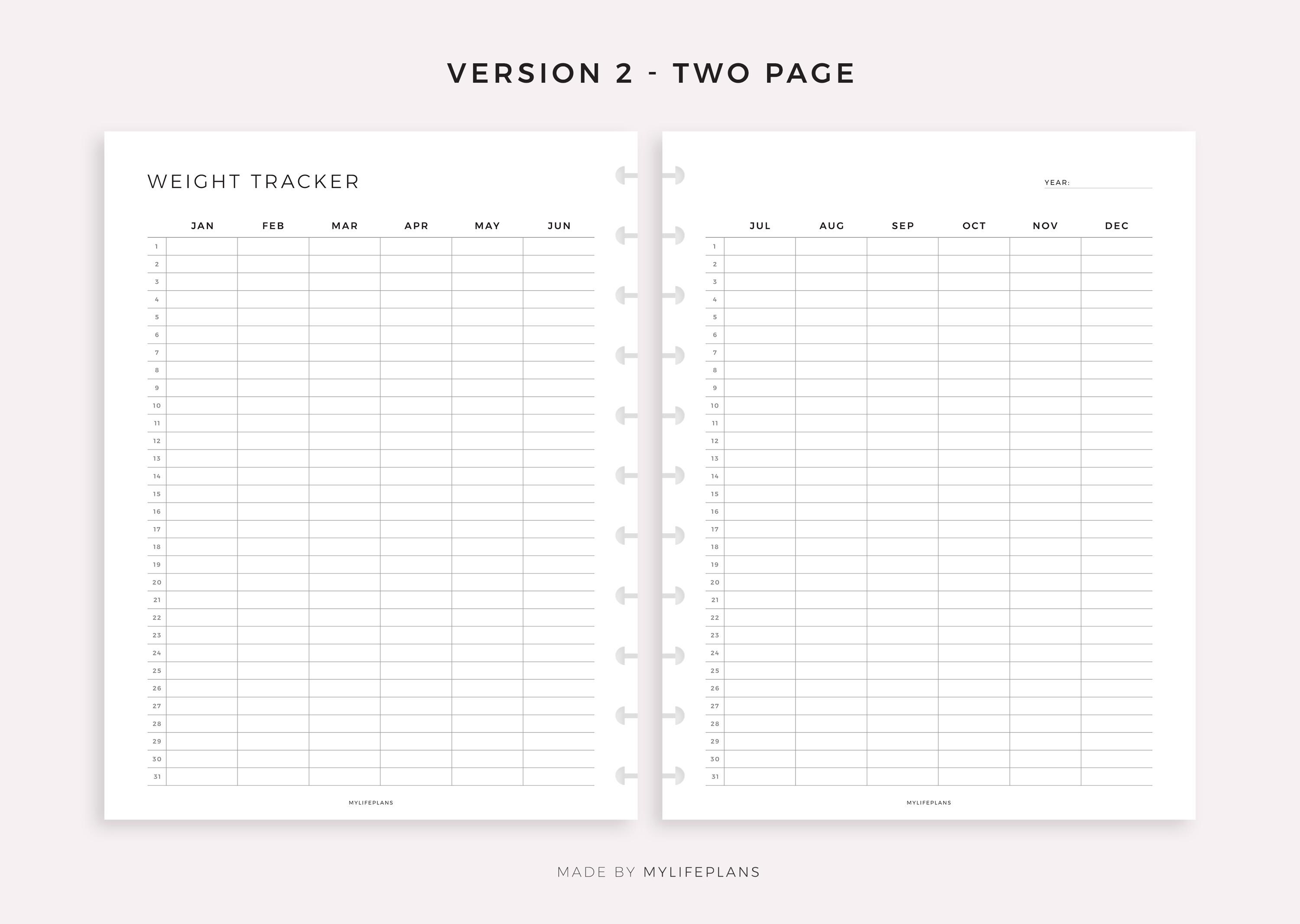 365 Day Weight Tracker, Printable Template for Happy Planner Classic ...
