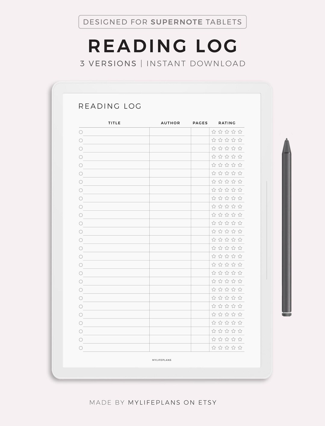 Reading Log for Supernote A5X2/A5X/A5/A6X2/A6X/A6, Instant Download - Etsy