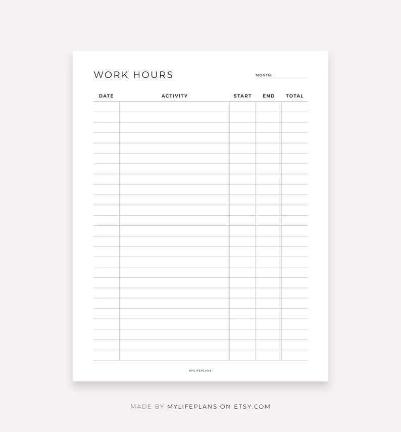 Digital Working Hours Log, Work Time Tracker, Activity Tracker, Time ...