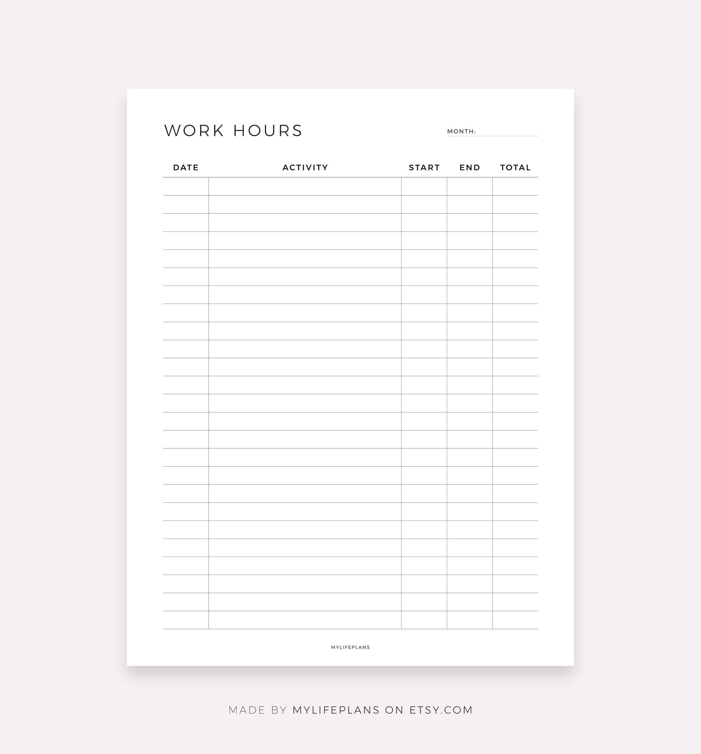 Digital Working Hours Log, Work Time Tracker, Activity Tracker, Time ...