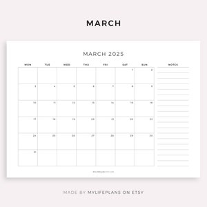 2025 Monthly Planner Landscape, Dated Month on 1 Page, 2025 Calendar ...