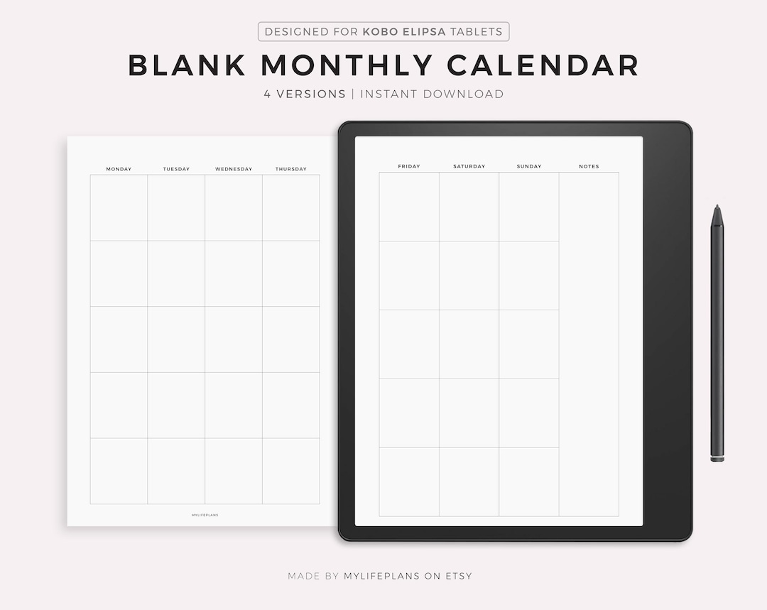 2 Page Blank Monthly Calendar, Minimalist Calendar Template, Compatible ...